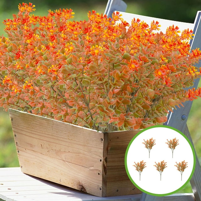 AUHomi 5 Bundles Artificial Fall Boxwood Stems, 14inch Fake Boxwood ...