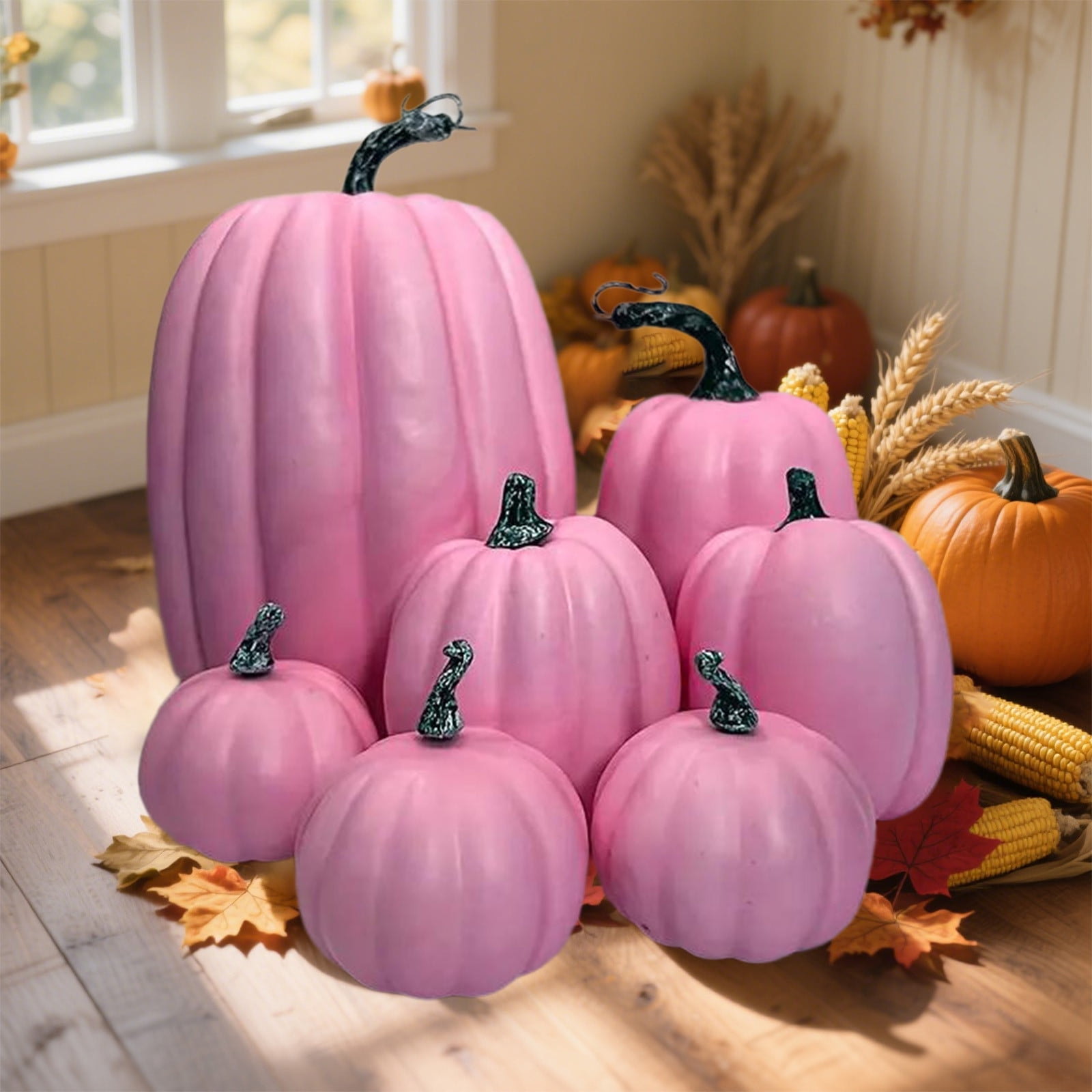 AUHomi 7Pcs Halloween Decorative Realistic Pumpkins, Assorted Size ...