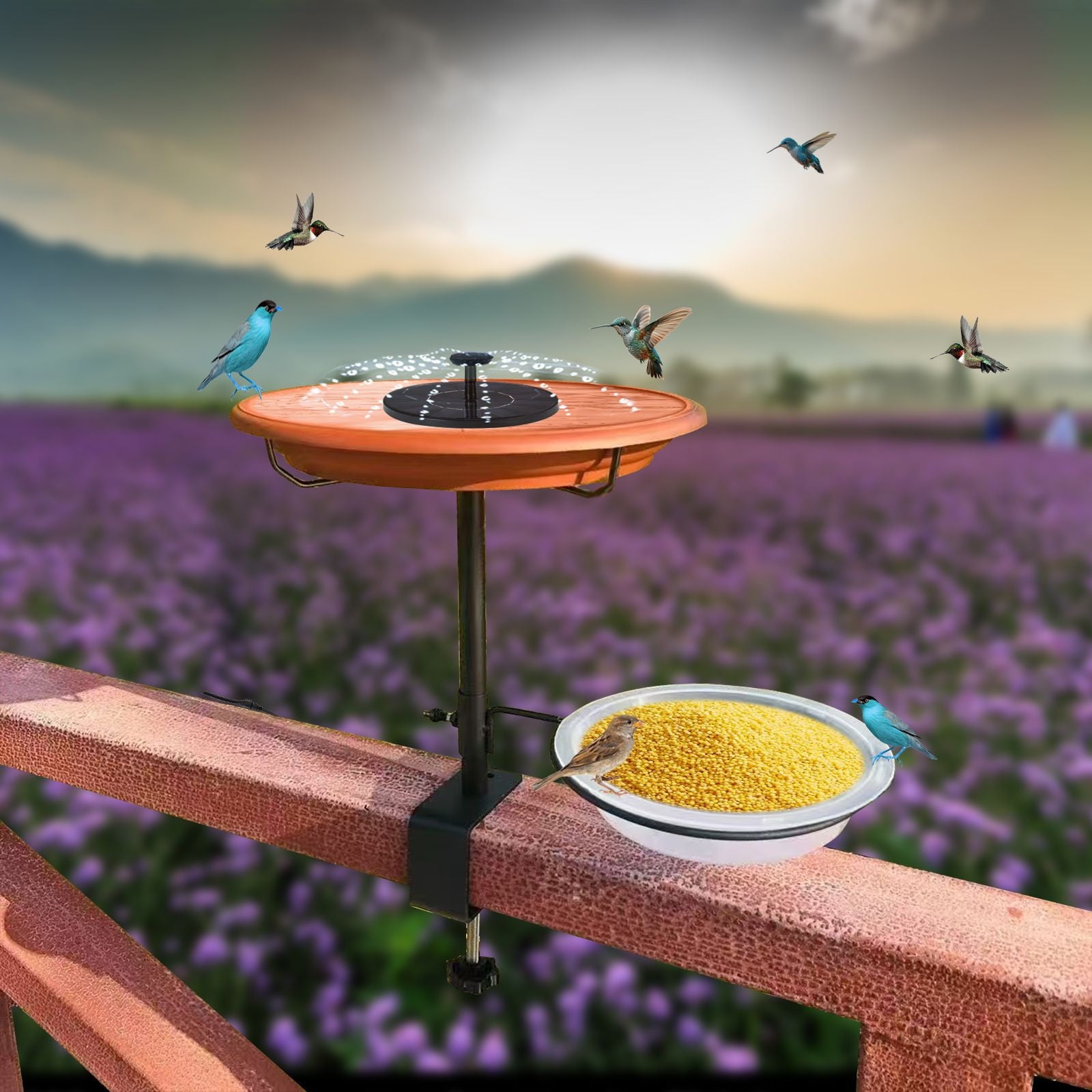 AUHomi Deck Mounted Bird Bath, Solar Bird Bath Fountains for ...