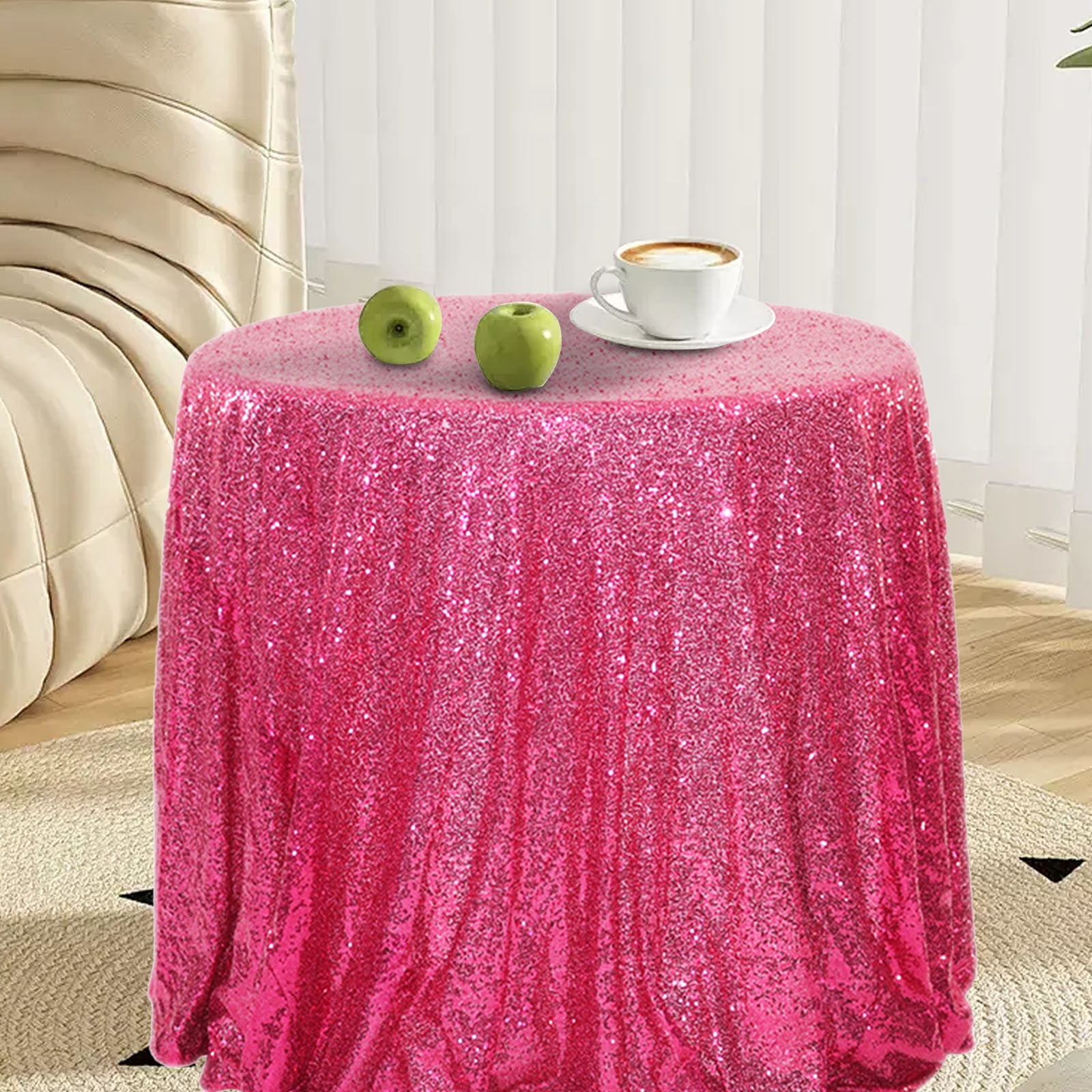 AUHomi Hot Pink Sequin Tablecloth, 47" Round Glitter Table Cover, Table ...
