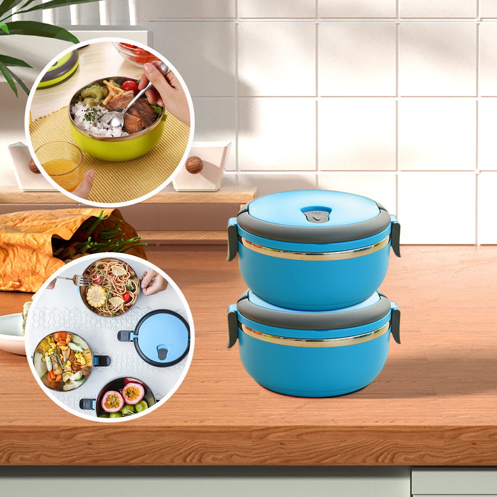 AUHomi Lunch Box Containers for Hot Food, Portable Circular Lunch Box ...