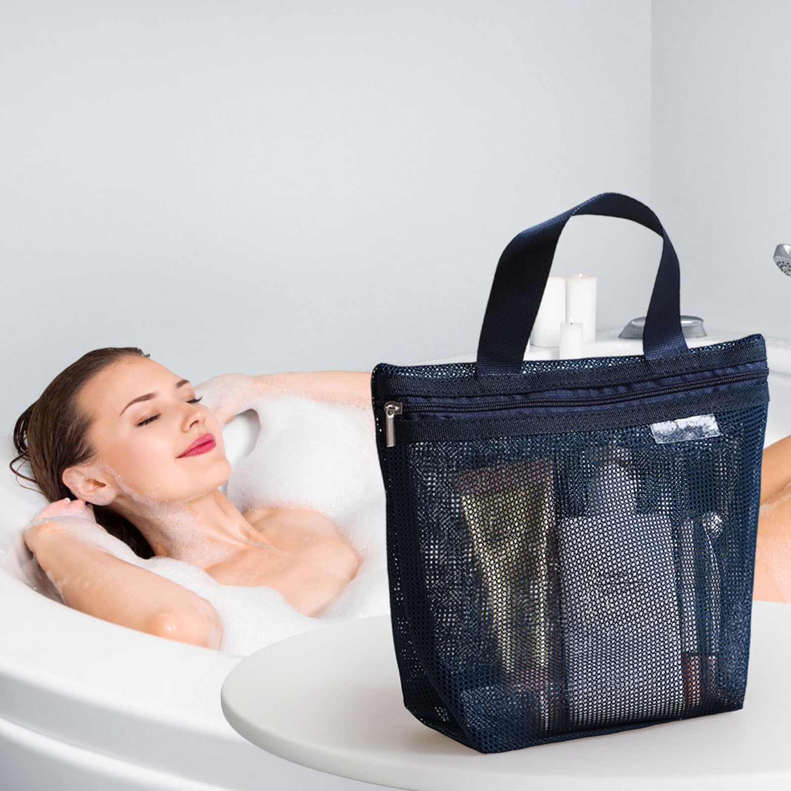 AUHomi Mesh Shower Caddy Portable Shower Bag with Zipper & 2 Pockets ...