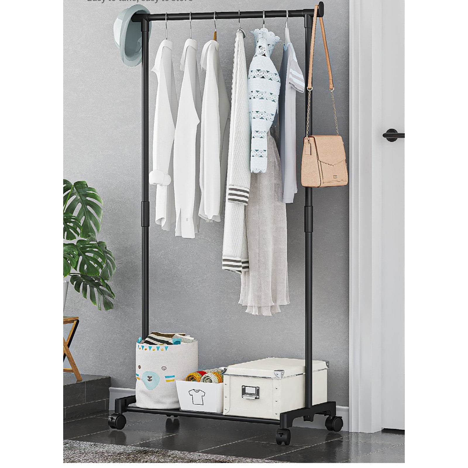 AUHomi Metal Heavy Duty Clothes Rack, Rolling Clothes Racks with ...