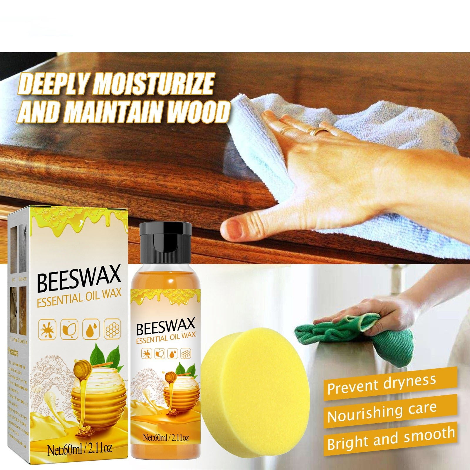 AUHomi Natural Beeswax Furniture & Floor Care Wax, 2-in-1 Cleaner ...