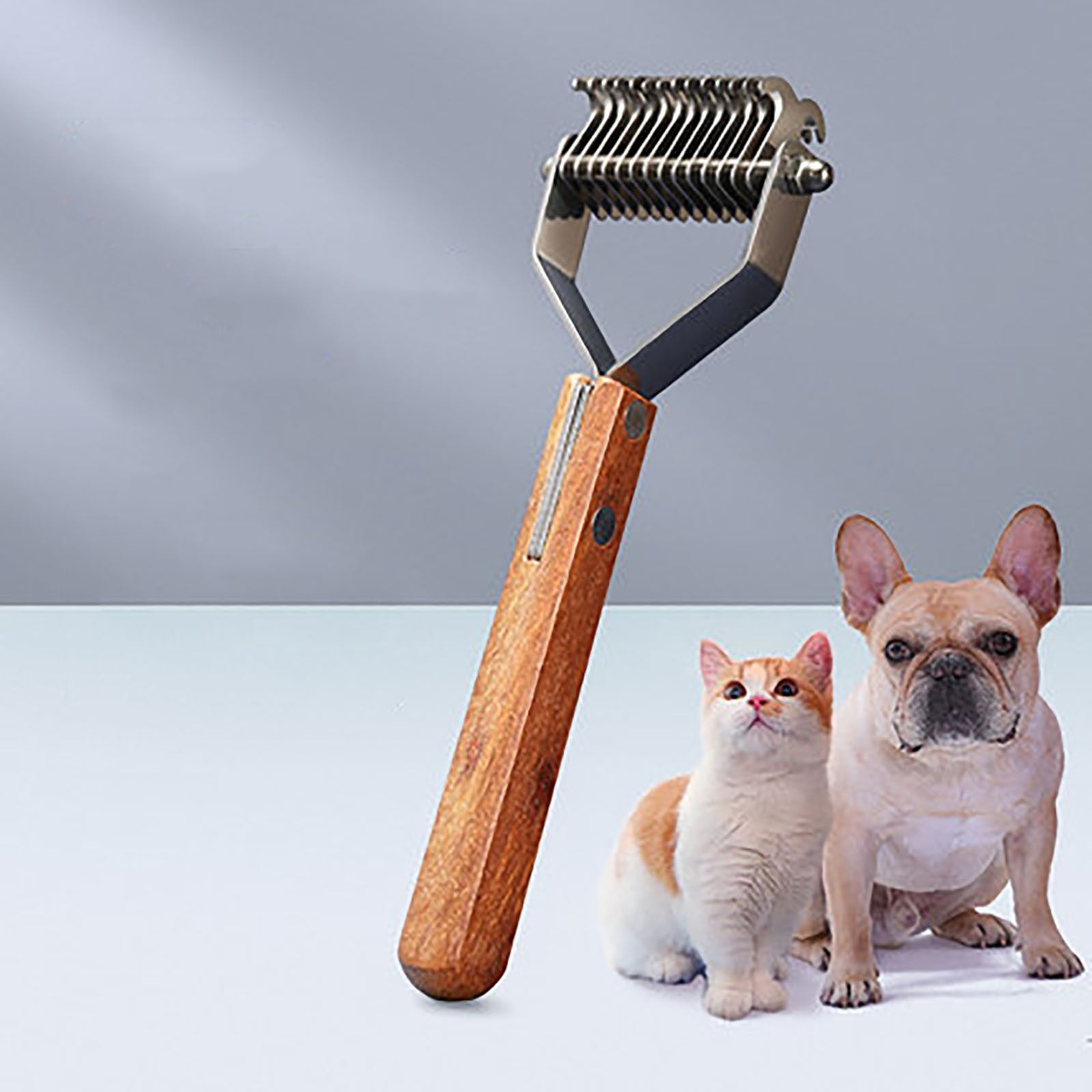 AUHomi Pet Dematting Comb for Dogs and Cats with Wood Handle, Deshedding Undercoat Rake for Dogs ...