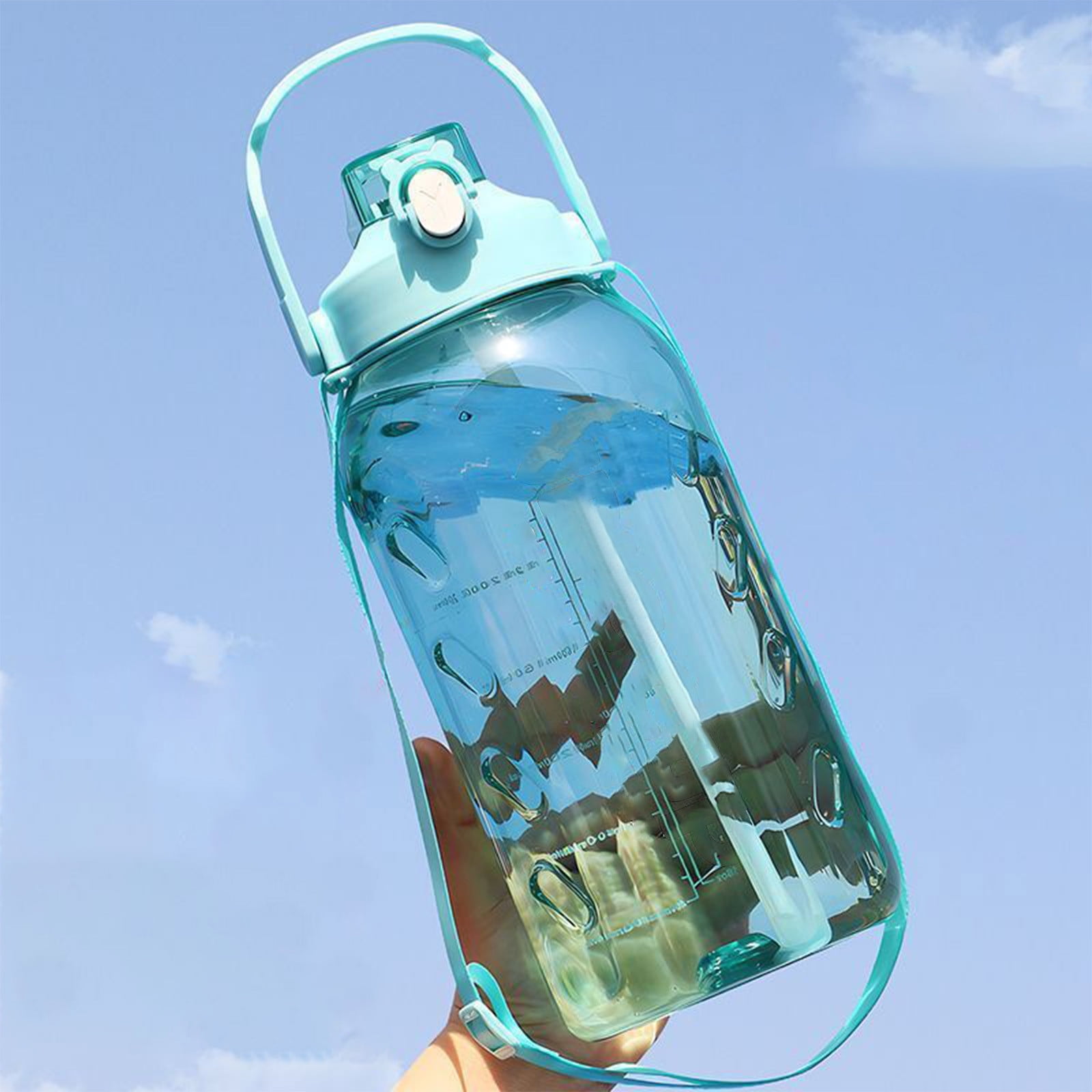 AUHomi Plastic Water Bottle with Straw, 64 oz/2.2 L Large Water Bottle ...