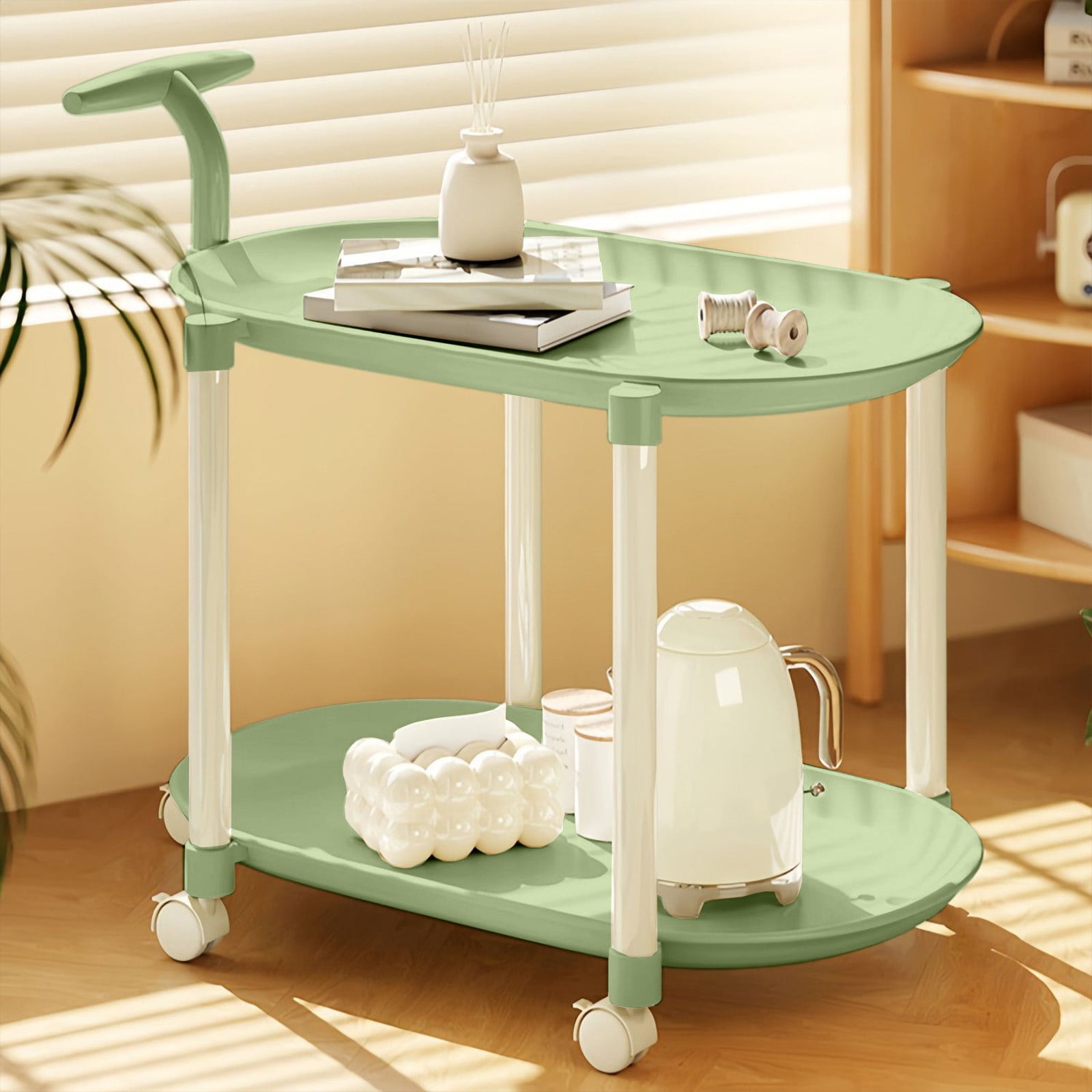 AUHomi Portable Side Table with Wheels, 2-Tier Plastic Rolling Utility ...