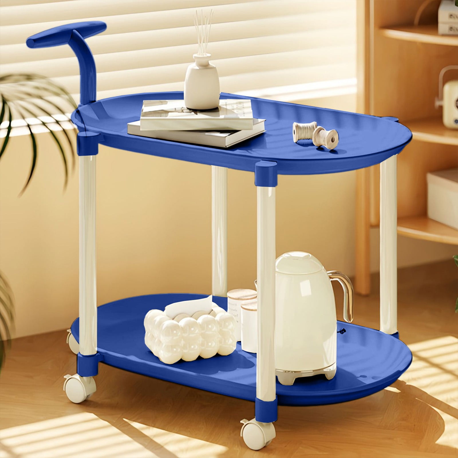 AUHomi Portable Side Table with Wheels, 2-Tier Plastic Rolling Utility ...