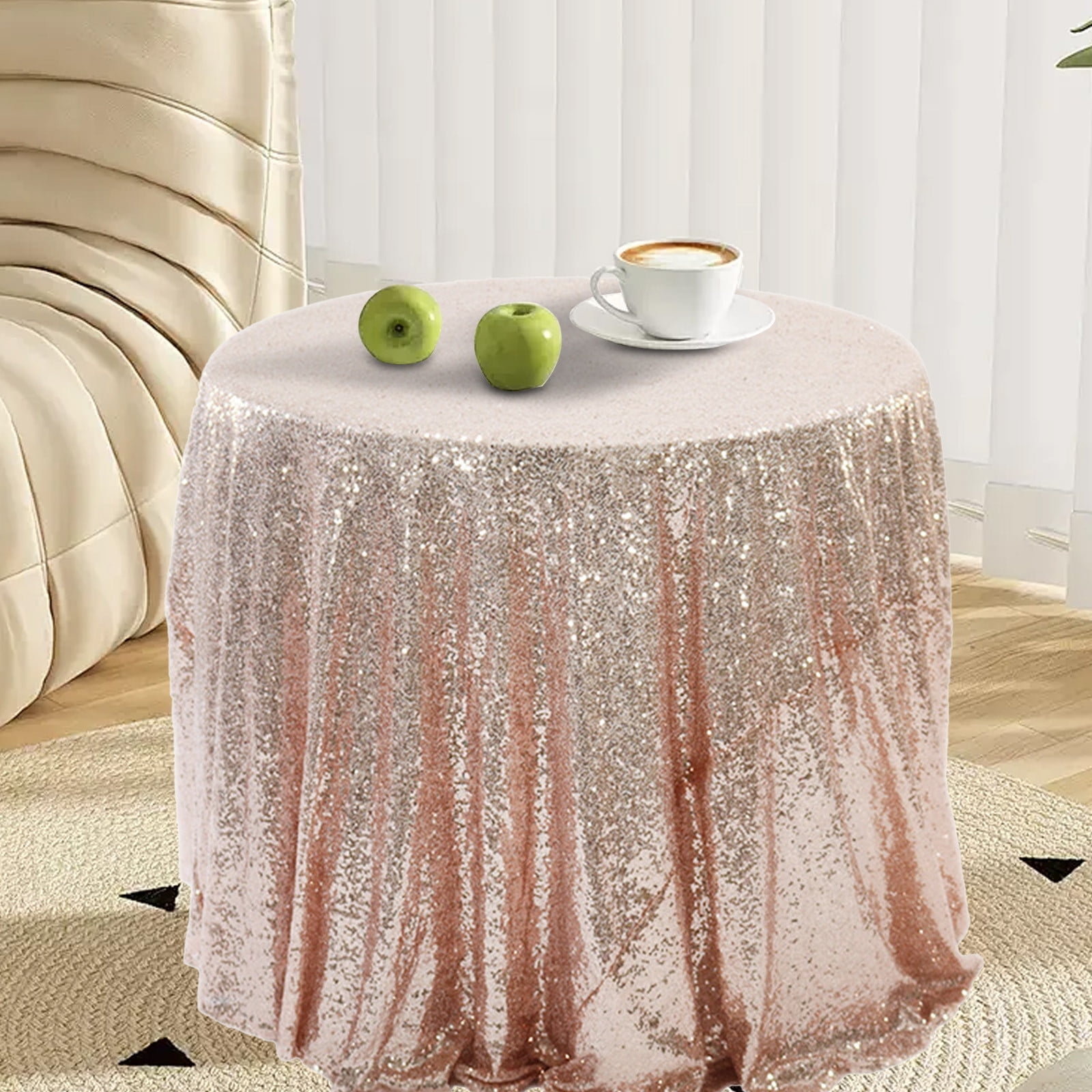 AUHomi Rose Gold Sequin Tablecloth, 47 inch Small Round Glitter Shimmer Table Cover, Christmas ...