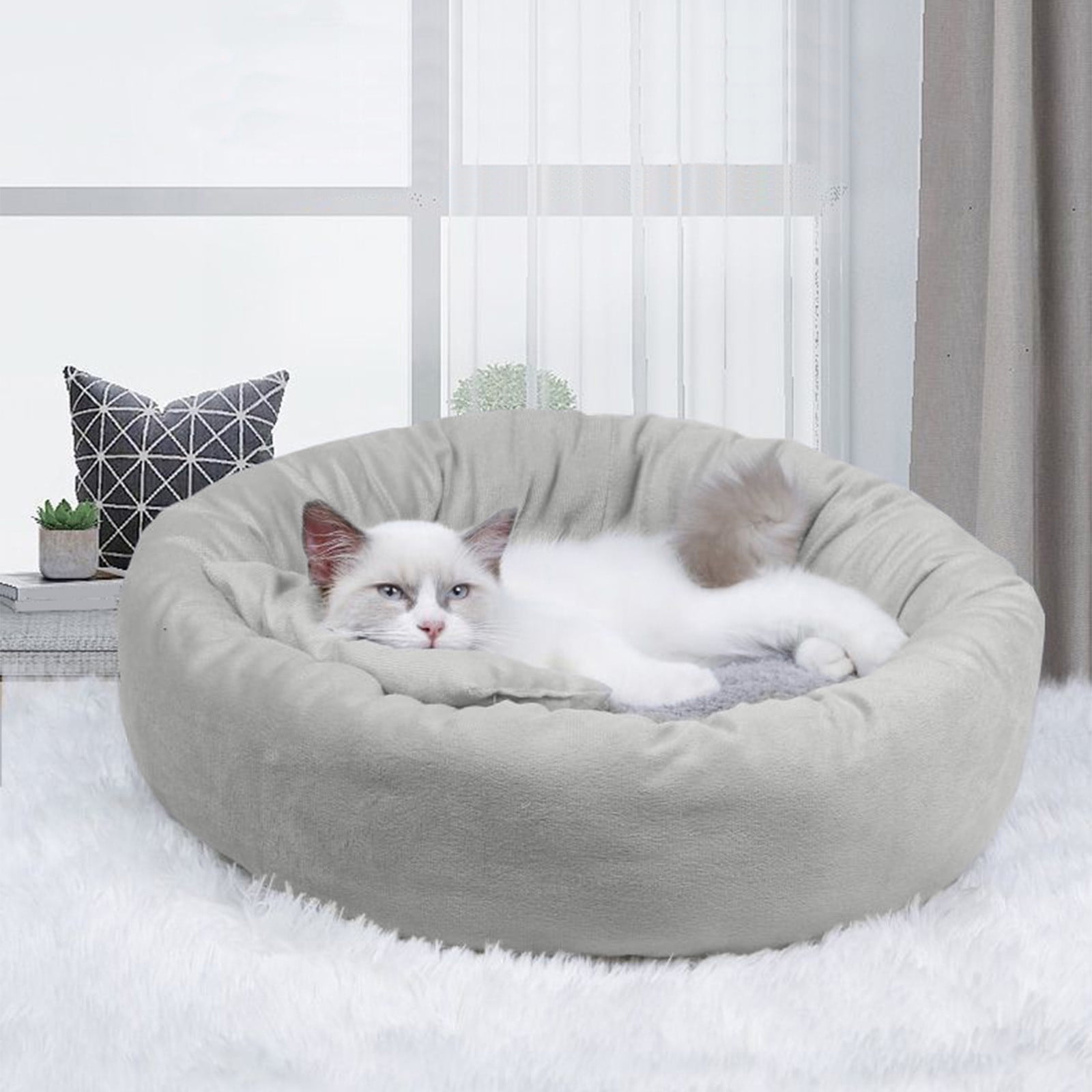 AUHomi Round Donut Cat and Dog Cushion Bed, Washable Small Pet Bed, 14 ...