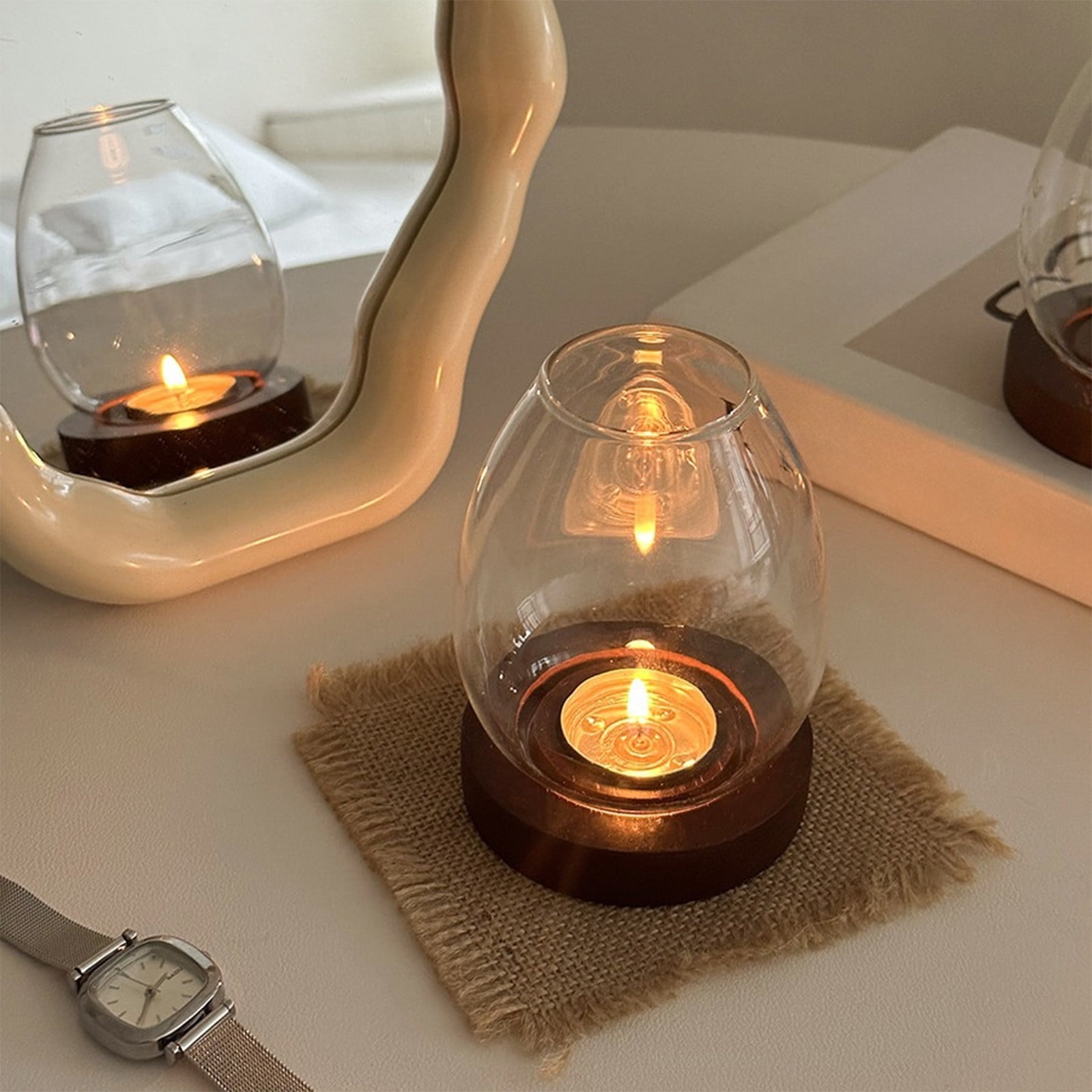 AUHomi Transparent Glass Tealight Candle Holders, Egg Shaped Art Candle ...