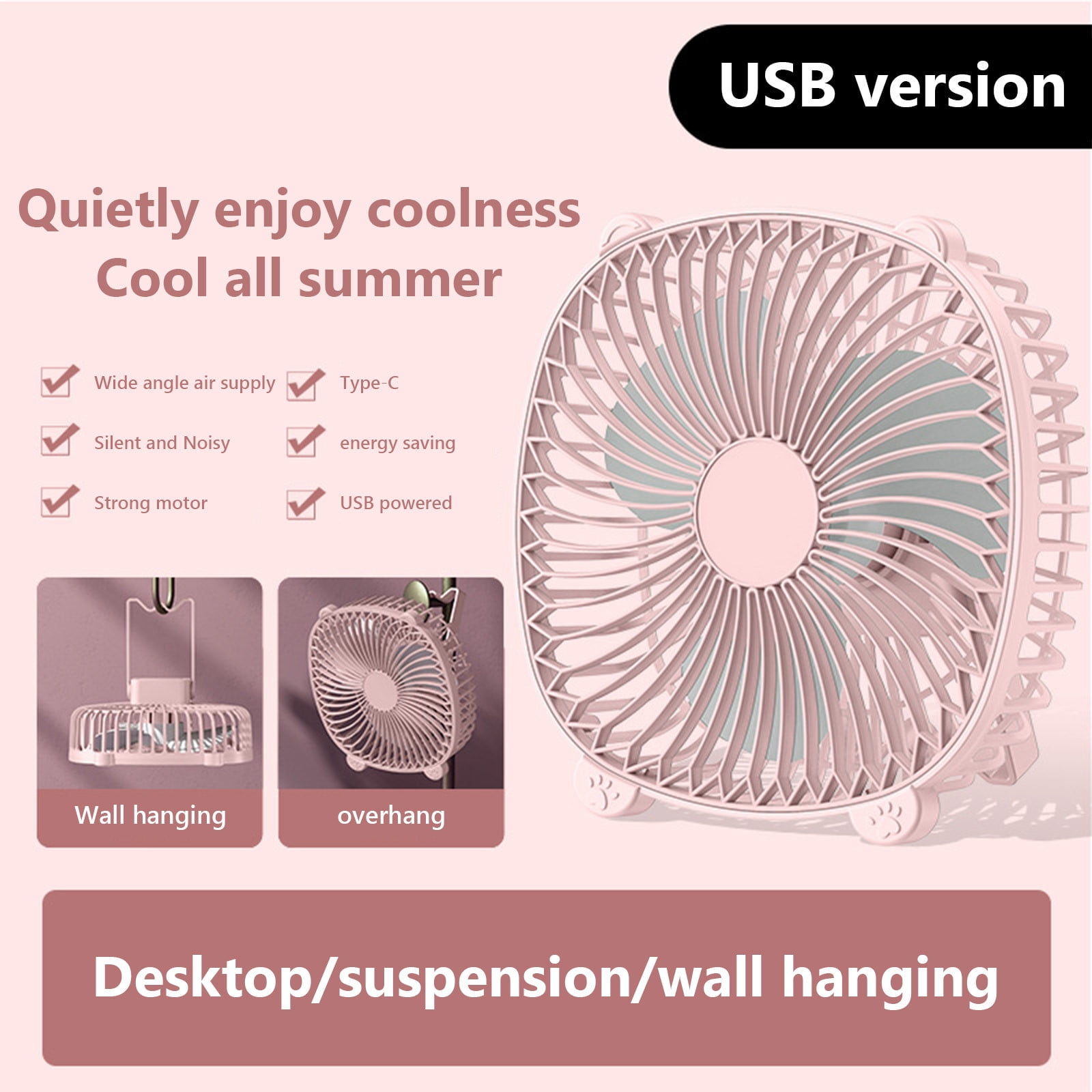 AUHomi USB Desk Fan, Portable Wall-Mounted Ceiling Fan, Small Quiet ...