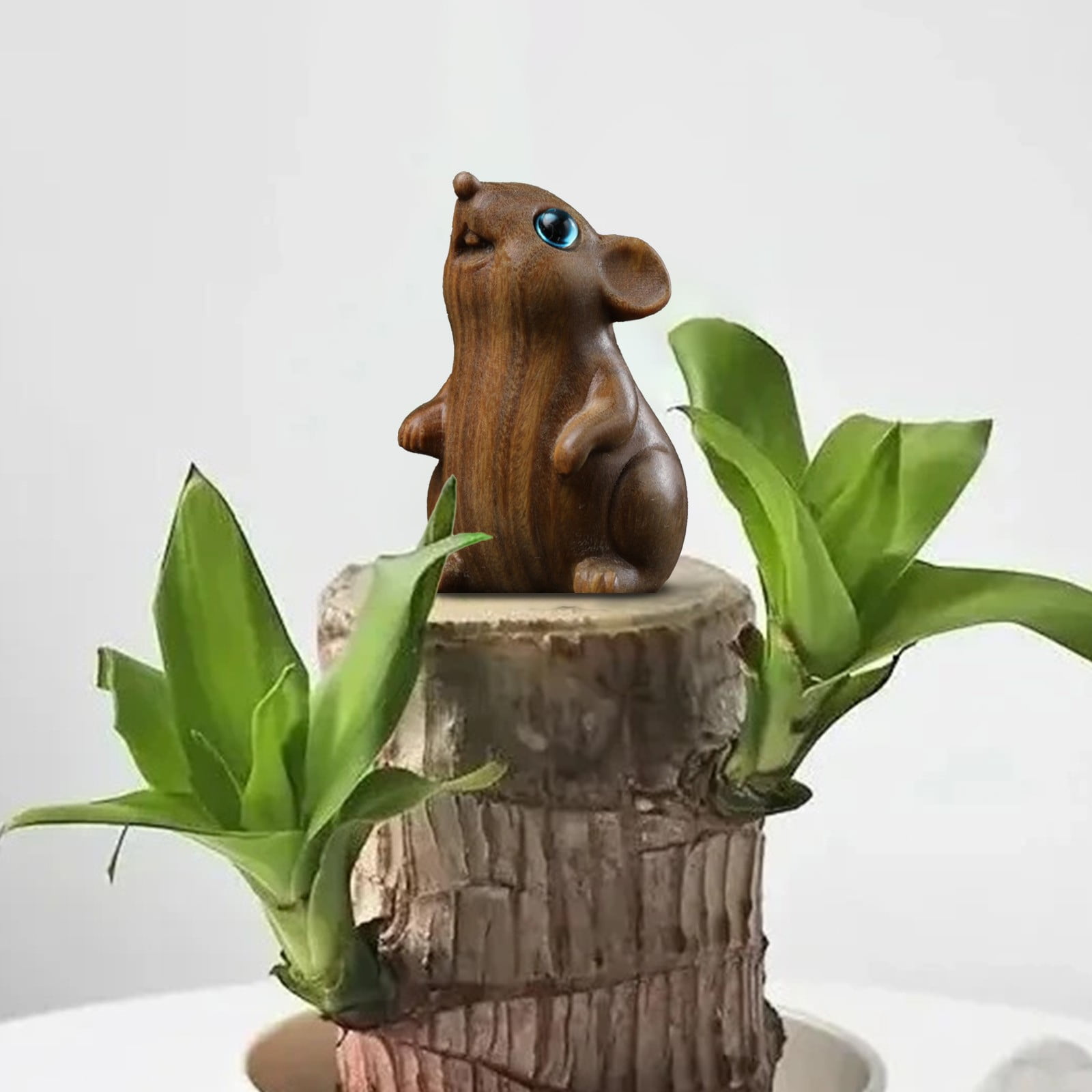 AUHomi Wooden Sculpture, Carving Ornament, Small Mouse Statue, Garden ...