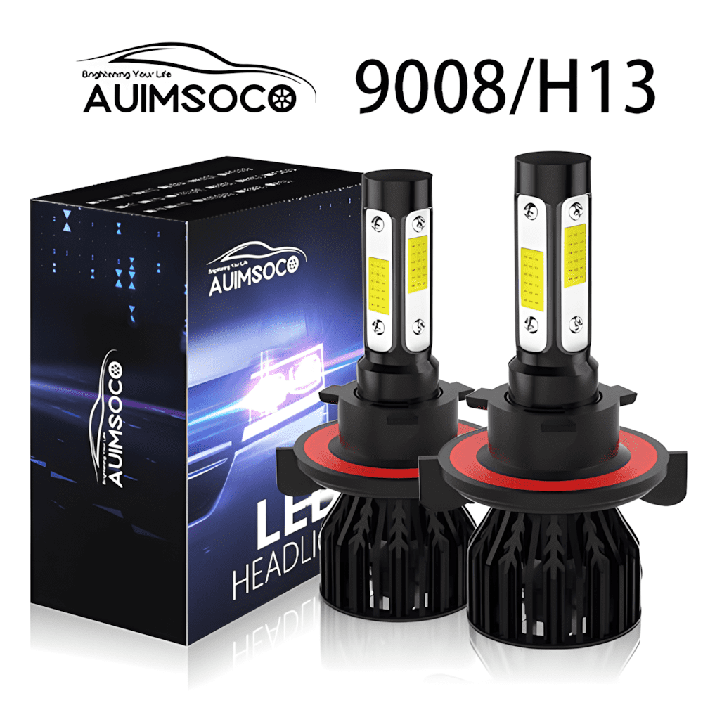 AUIMSOCO 2X 9008 H13 4-Sides Led Headlight Bulb High Low Beam Super Bright White 6000K 300% ...