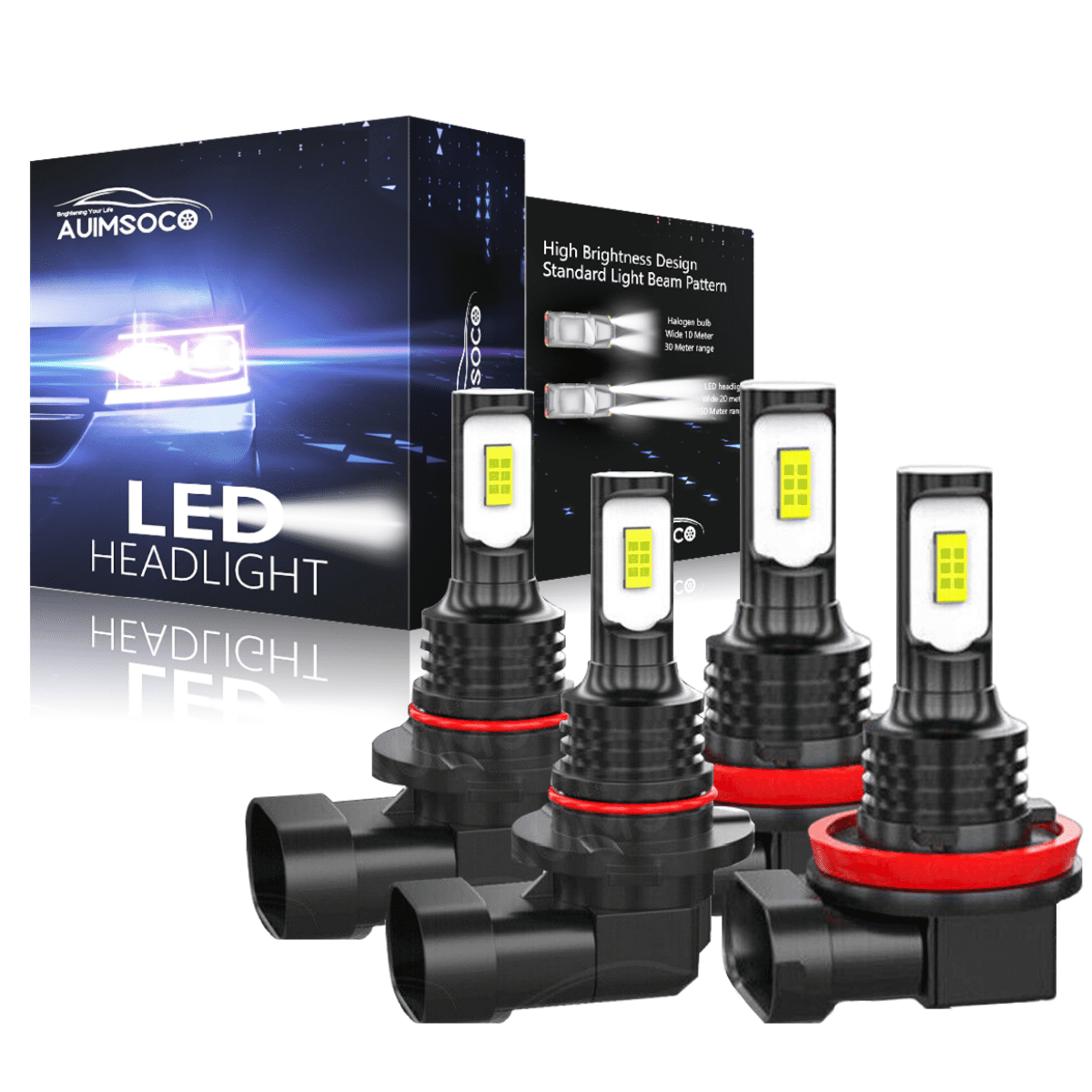 AUIMSOCO 9005 H11 LED Headlight Bulbs Set, 1:1 Size 9005/HB3 H11/H8 300 ...
