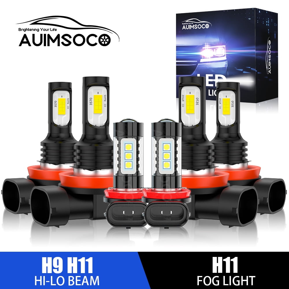AUIMSOCO Combo LED Headlight+Fog Light Bulb 6000K 6Pcs Kit For Nissan ...