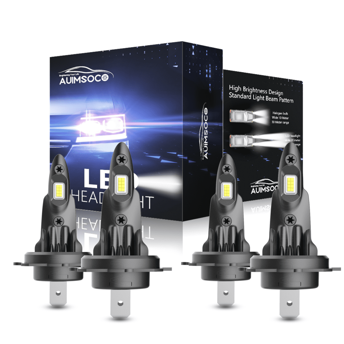 AUIMSOCO H7 + H7 LED Headlight Bulbs High Low Beam Conversion Kit 6500K Super Bright Cool White ...