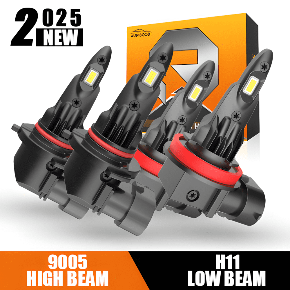 AUIMSOCO LED Headlights Combo Hi-Lo Beam Pack of 4 9005 H11 8000LM 6000k Kits Cool White Bulbs ...