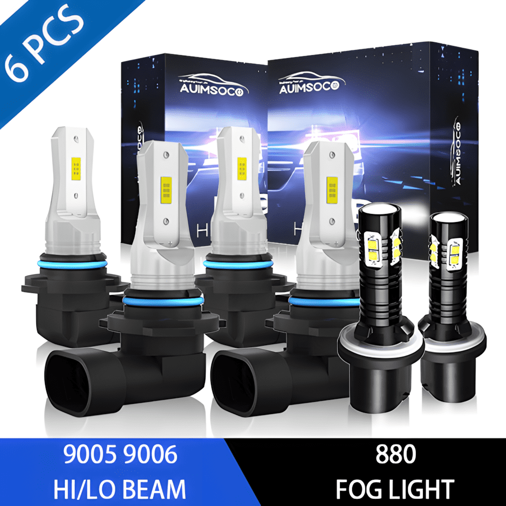 AUIMSOCO Led Headlights High Low Bulbs Fog Light Combo 6-Pack 9005+9006+880 6000k 8000 Lumens ...