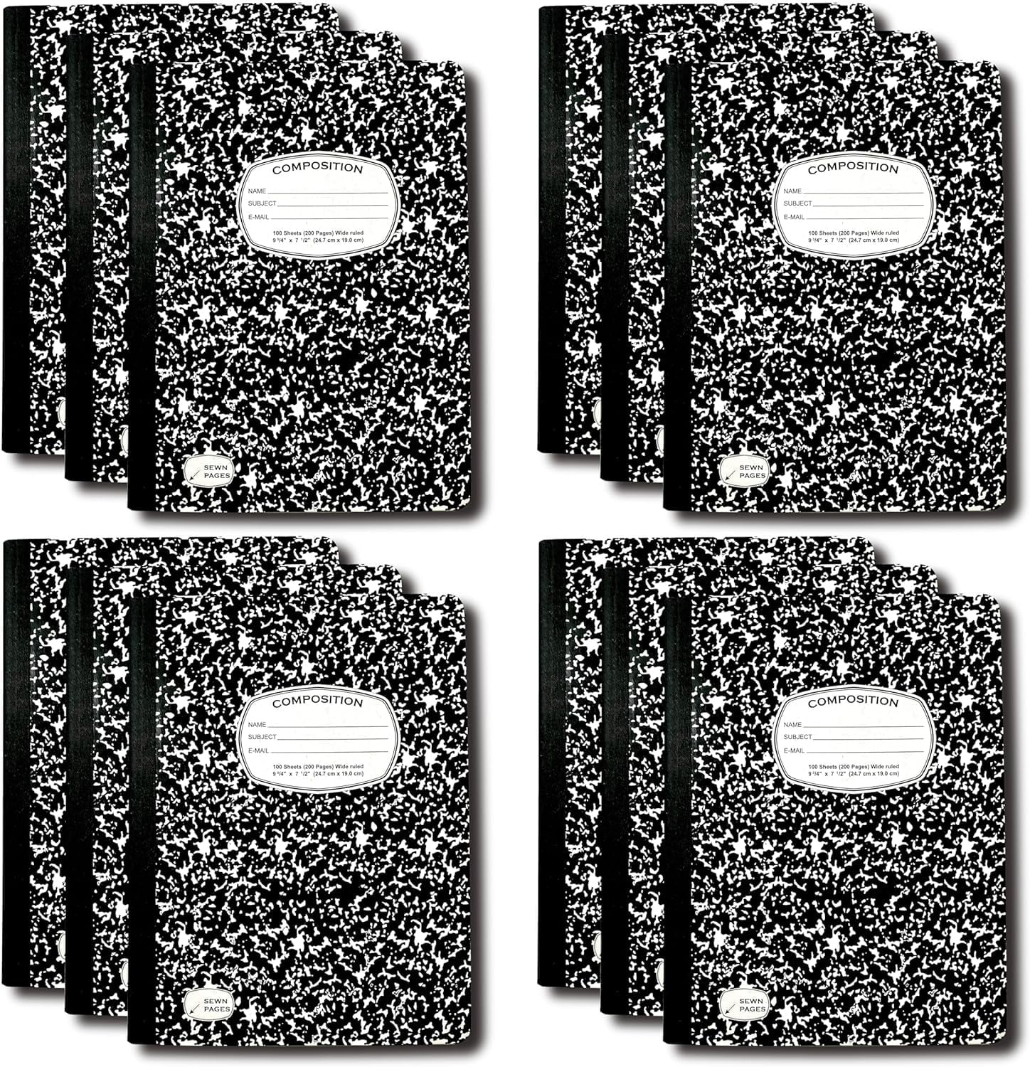 AUKSales Composition Book Wide Ruled 100 Sheet Black Marble Notebook, 6 ...