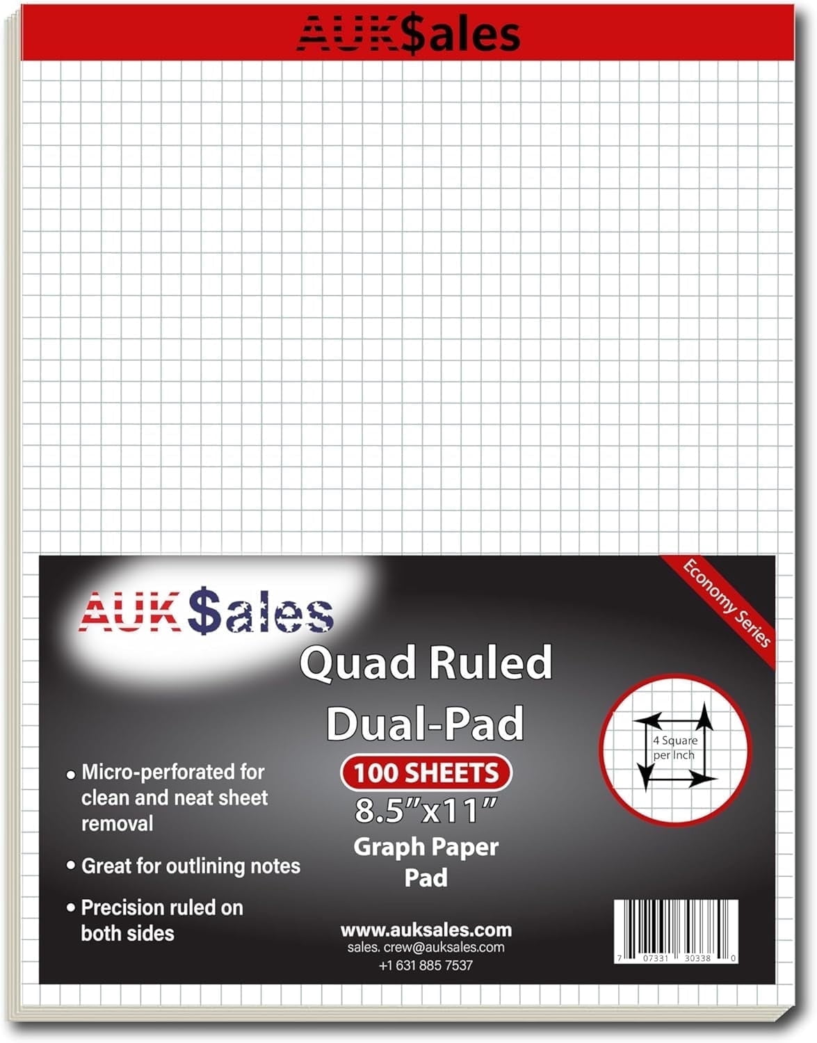 Graph Paper Legal Pads 8.5” x 11”, 100 Sheets, 1 Pack – Quad Ruled Dual ...