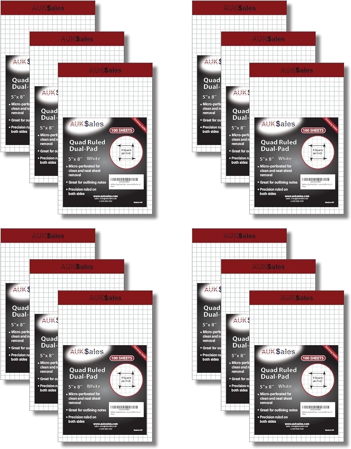 AUKSales Quad Ruled Dual Graph Pad 5 x 8 Inches -White Color 100 sheets ...