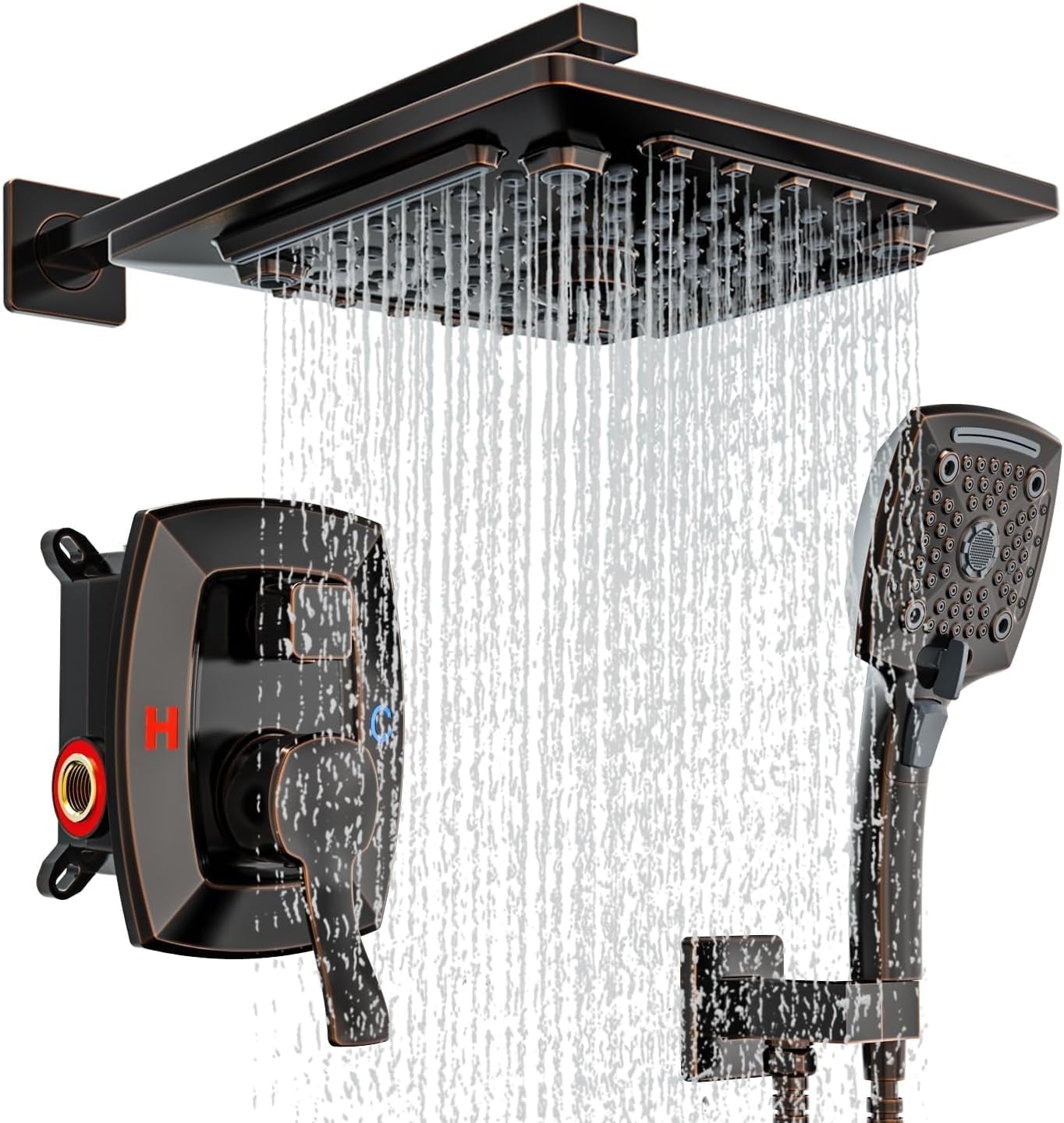 AUKTOPT Oil Rubber Bronze Bathroom Shower Faucet Set Mixing Valve and ...