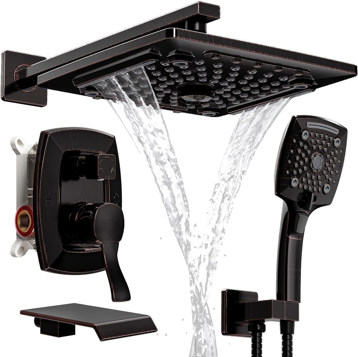 AUKTOPT Matte Black Bathroom Shower Faucet Set with Valve, Rainfall ...