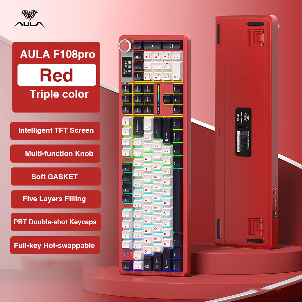 AULA F108 pro Wireless Bluetooth Keyboard Macro Gaming keyboard Gasket ...