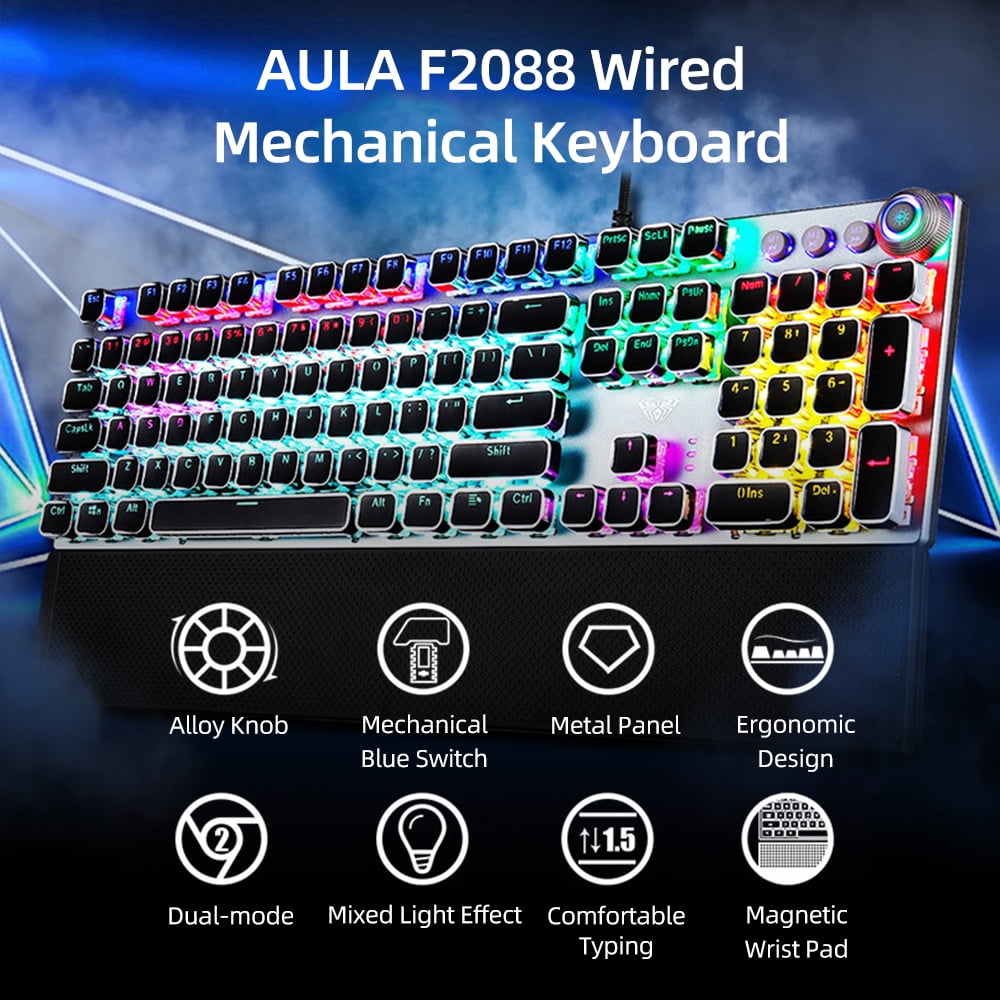 AULA F2088 Mechanical Keyboard, Mixed Light Effect, Ergonomic Design ...