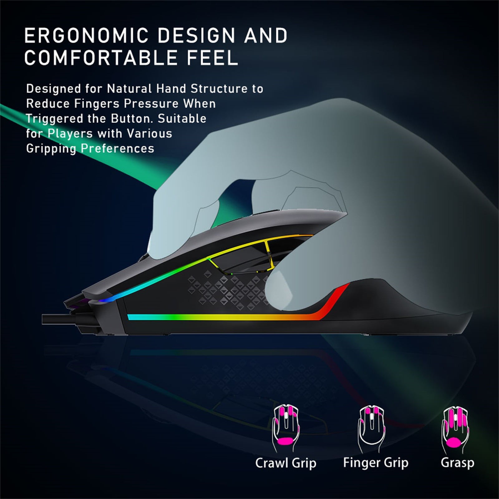 AULA F805 RGB Wired Programmable Gaming can adjust 6400 DPI, Ergonomic ...