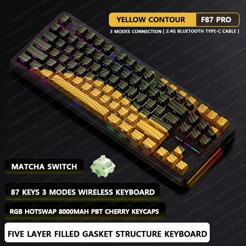 AULA F87Pro Mechanical Keyboard 2.4g/Usb/Bluetooth Tri Mode Wireless 87 Key 5 Layer Silencing ...