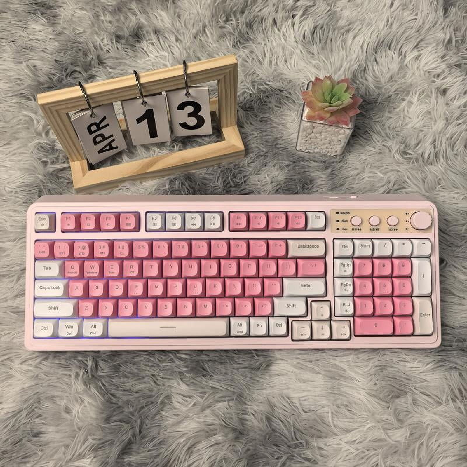 AULA S99 Keys Keyboard, Tri-Mode Bluetooth/2.4GHz/USB-C Cute Cream ...