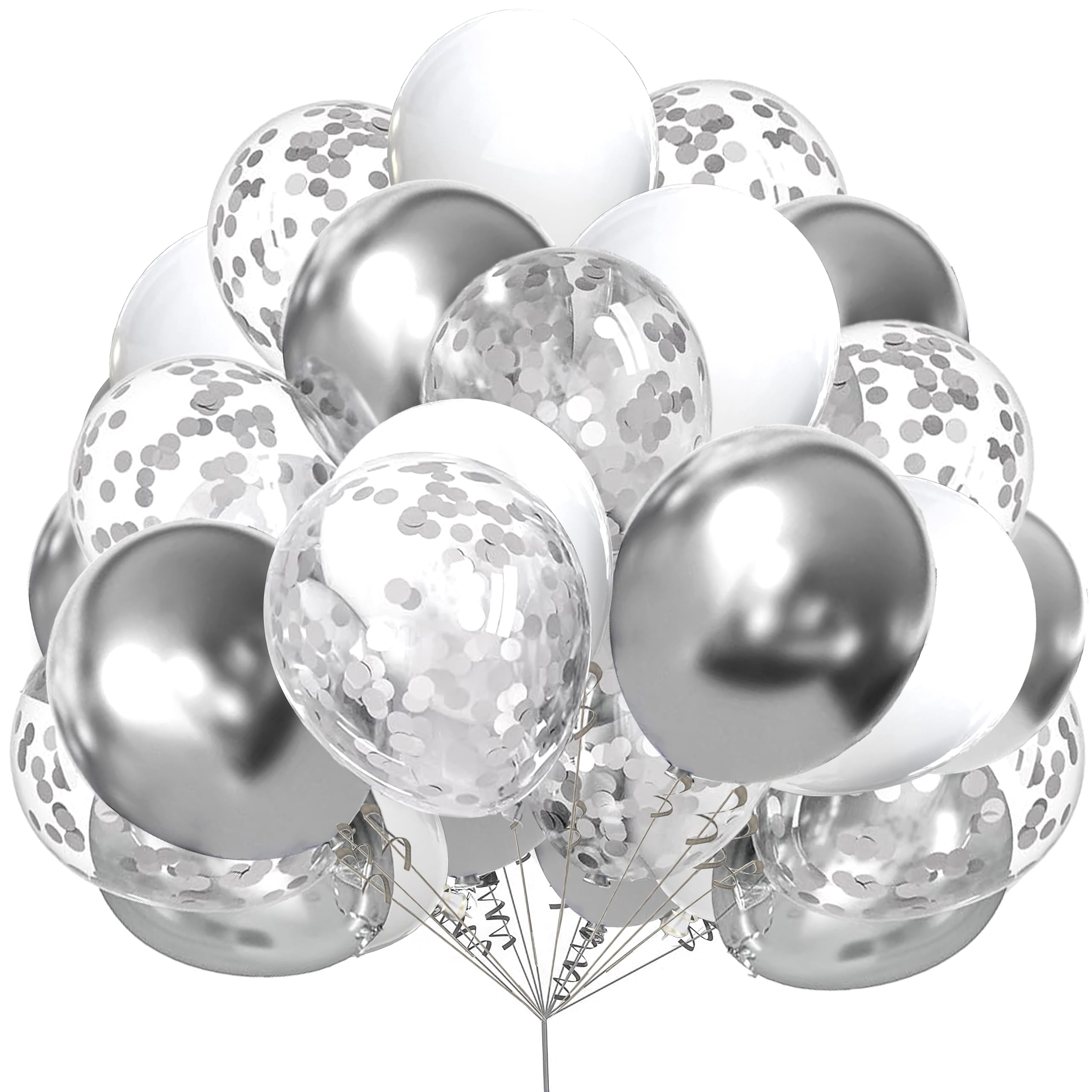 AULE Metallic Silver White SSF20 Confetti Balloons 12 inches 60 Pack ...