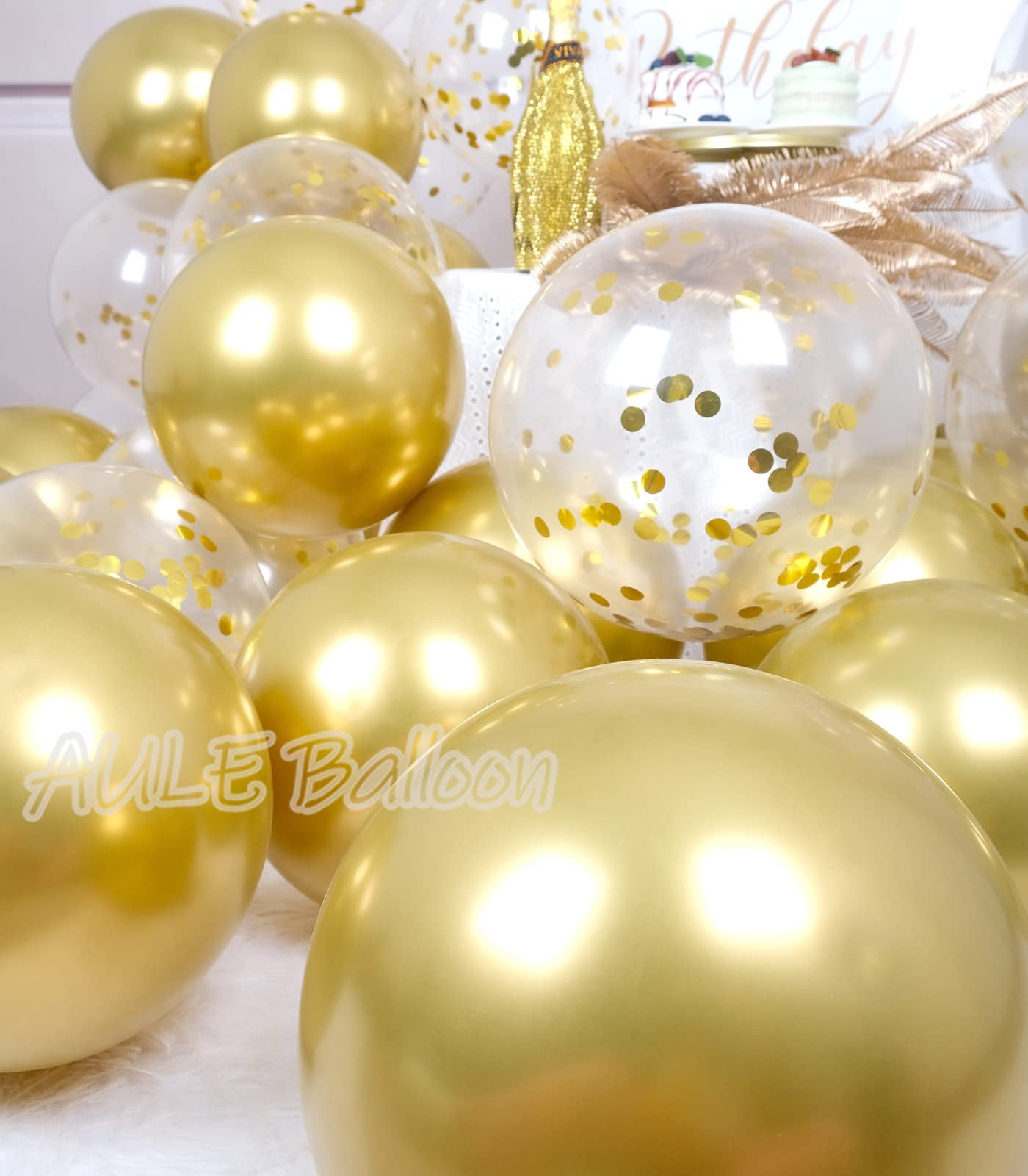 AULE Party Balloons AJH3 Pack of 42 - Metallic Gold Balloons & Gold ...