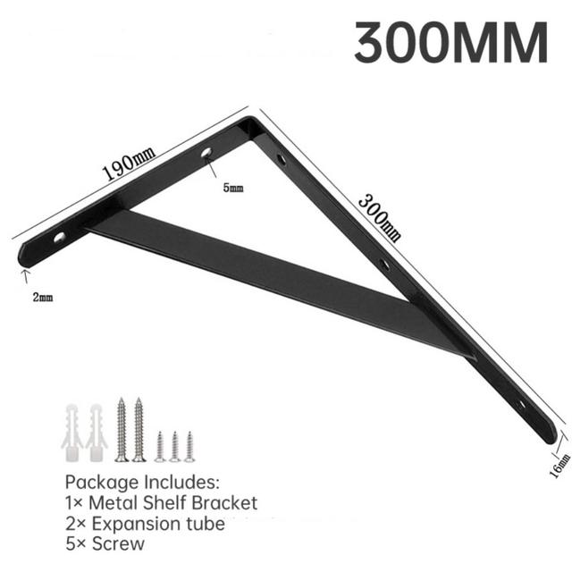 AUMIY 150/300mm Heavy Duty Shelf Brackets With Screws Black Metal Shelf ...