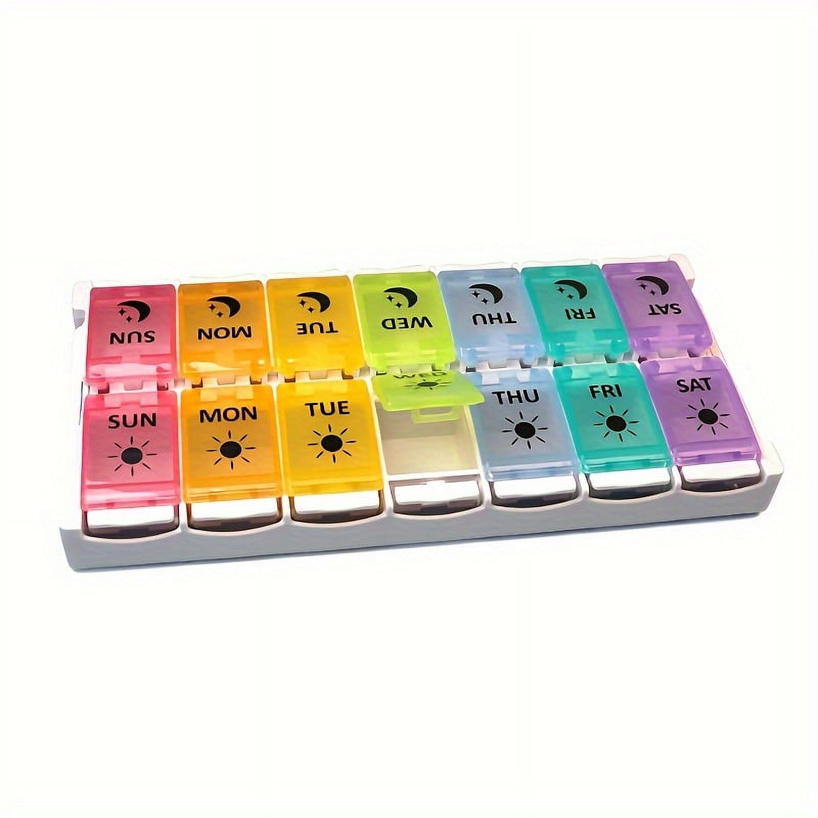 AUMIY 1pc 7-Day Weekly Pill Organizer Dual-Row 14 Compartment Push ...