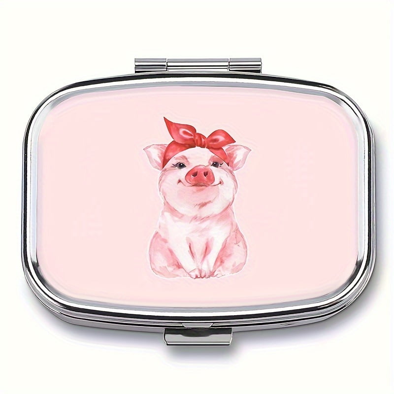 AUMIY 1pc Pig In Pink Pattern Pill Box 2 Compartment Medicine Pill ...