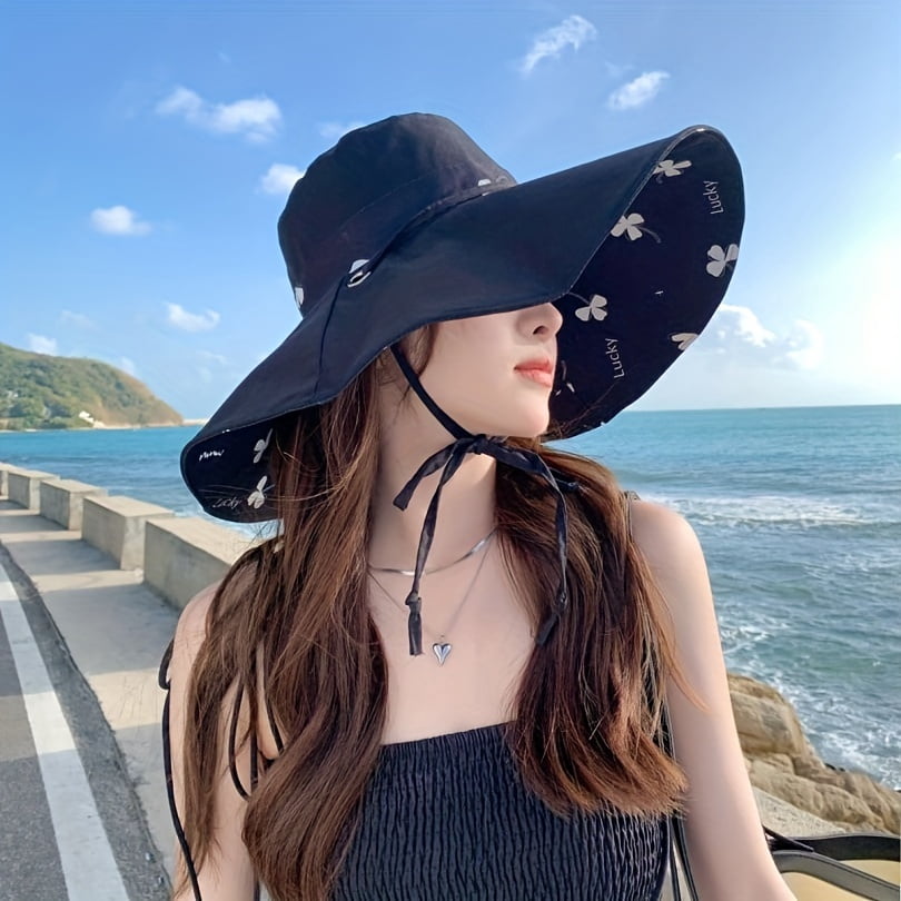 AUMIY 1pc Wide Brim Print Sun Hat Double-sided Casual Sun UV Protection ...
