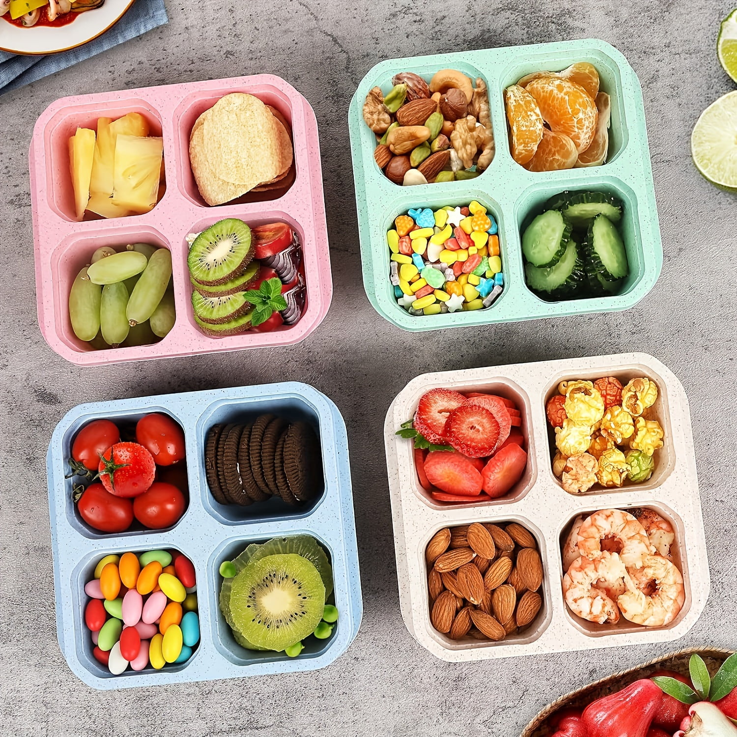 AUMIY 4-Piece Reusable Bento Snack Containers With 4 Compartments ...