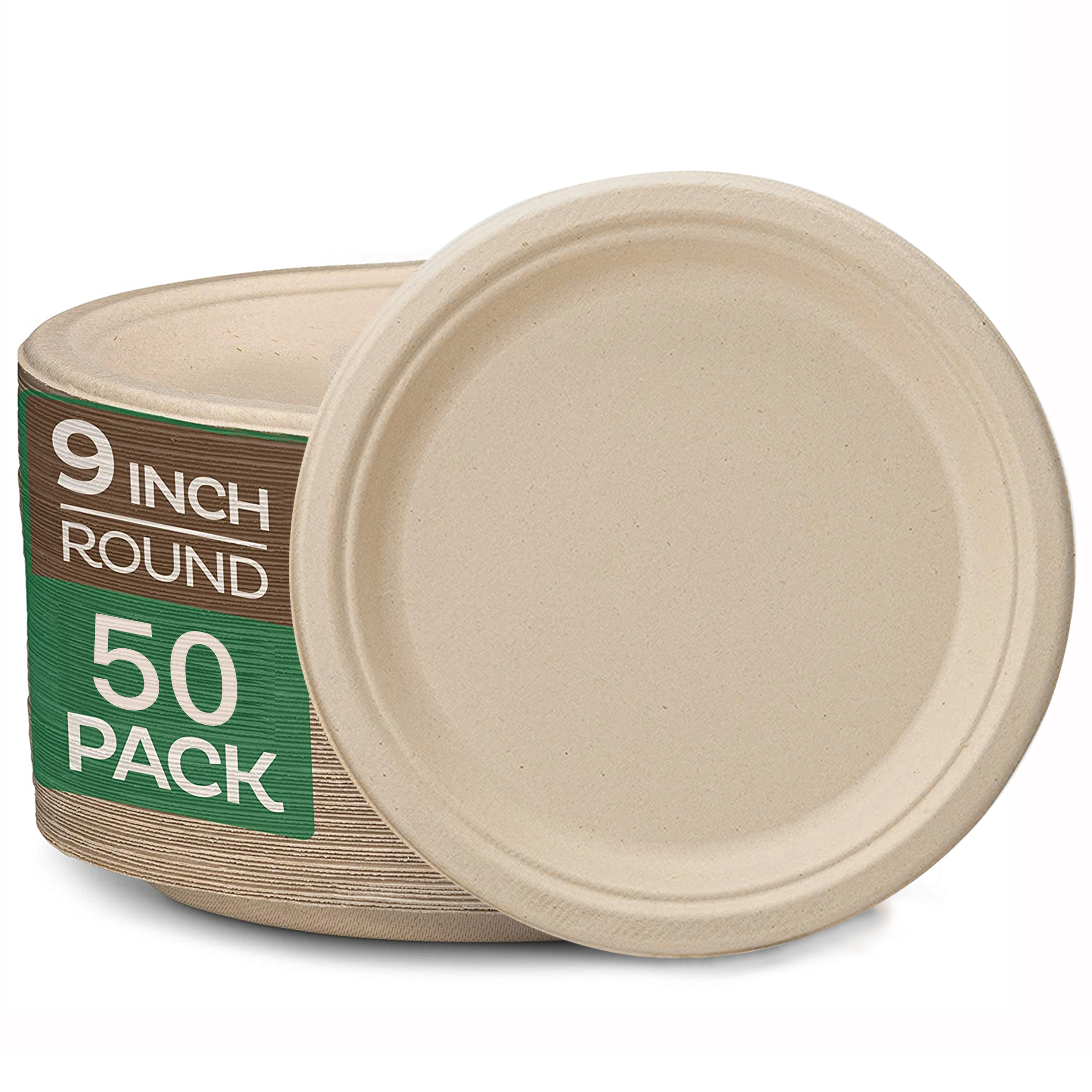 AUMIY 50pcs 9 Inch Pure Natural Sugarcane Pulp Paper Plate Degradable ...