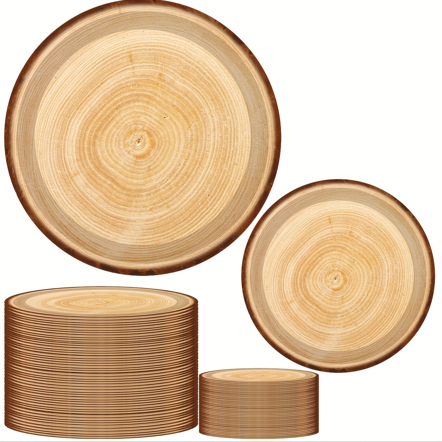 AUMIY 50pcs Wood Grain Paper Plates Rustic Wood Slice Paper Plates ...