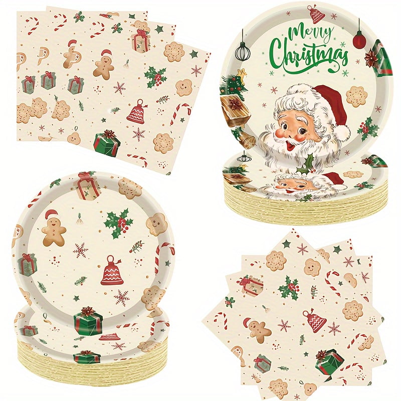 AUMIY 60 Pcs Festive Christmas Party Plates & Napkins - Perfect for ...