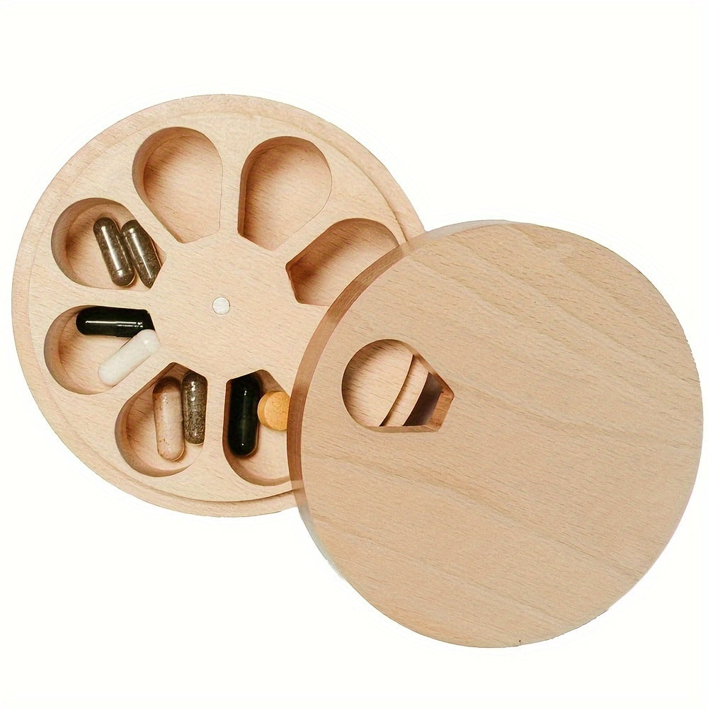 AUMIY 7-Day Wooden Pill Organizer - Weekly Vitamin Case with Magnetic ...