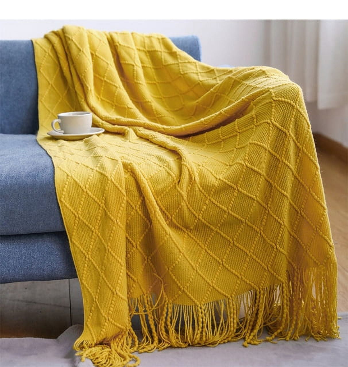 AUMIY Acrylic Knit Woven Throw Blanket Lightweight Decorative Soft Nap ...