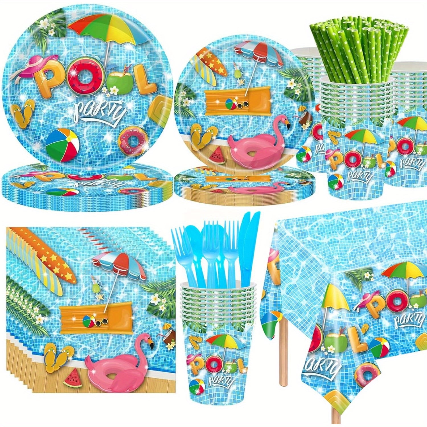AUMIY Beach Pool Party Supplies Serves 16 129Pcs Summer Birthday Party ...