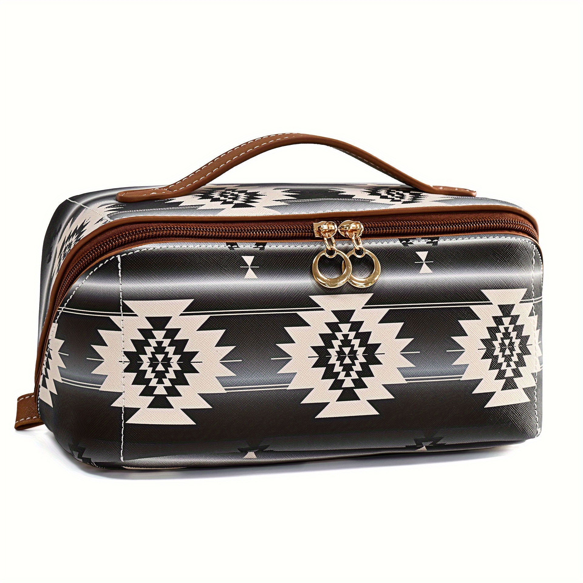 AUMIY Bohemian PU Leather Makeup Bag Portable Travel Toiletry Bag Western Aztec Storage Bag ...
