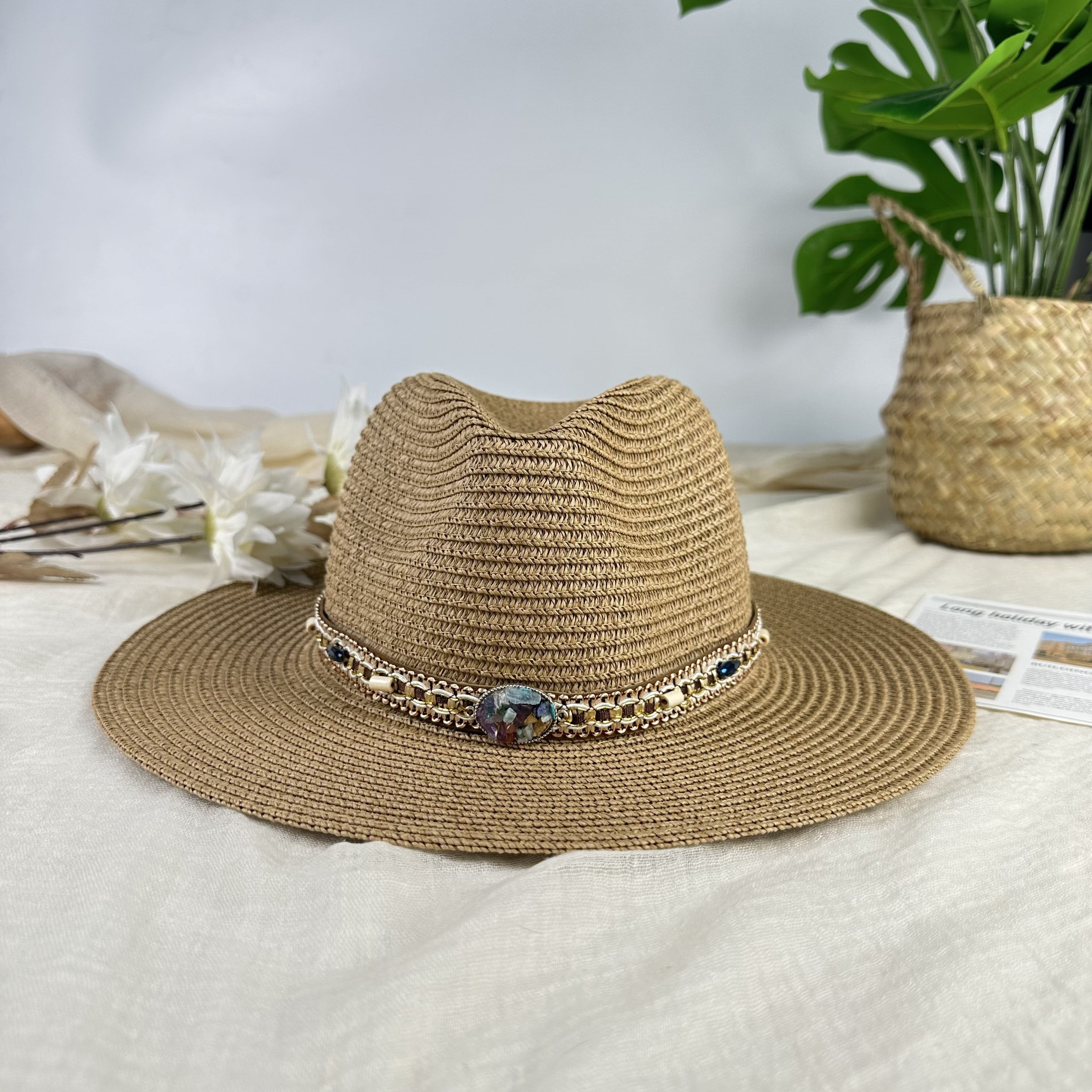 AUMIY Boho Chic Breathable Straw Sun Hat For Women - Wide Brim Uv ...