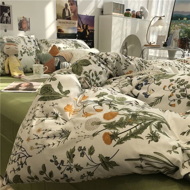 AUMIY European Ins Floral Brushed Home Bedding Set Simple Soft Duvet ...