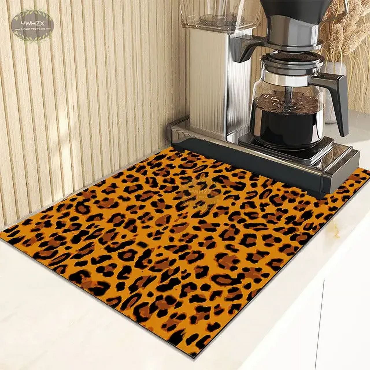 AUMIY Leopard Print Drain Pad Kitchen Rug Tableware Cup Placemat ...